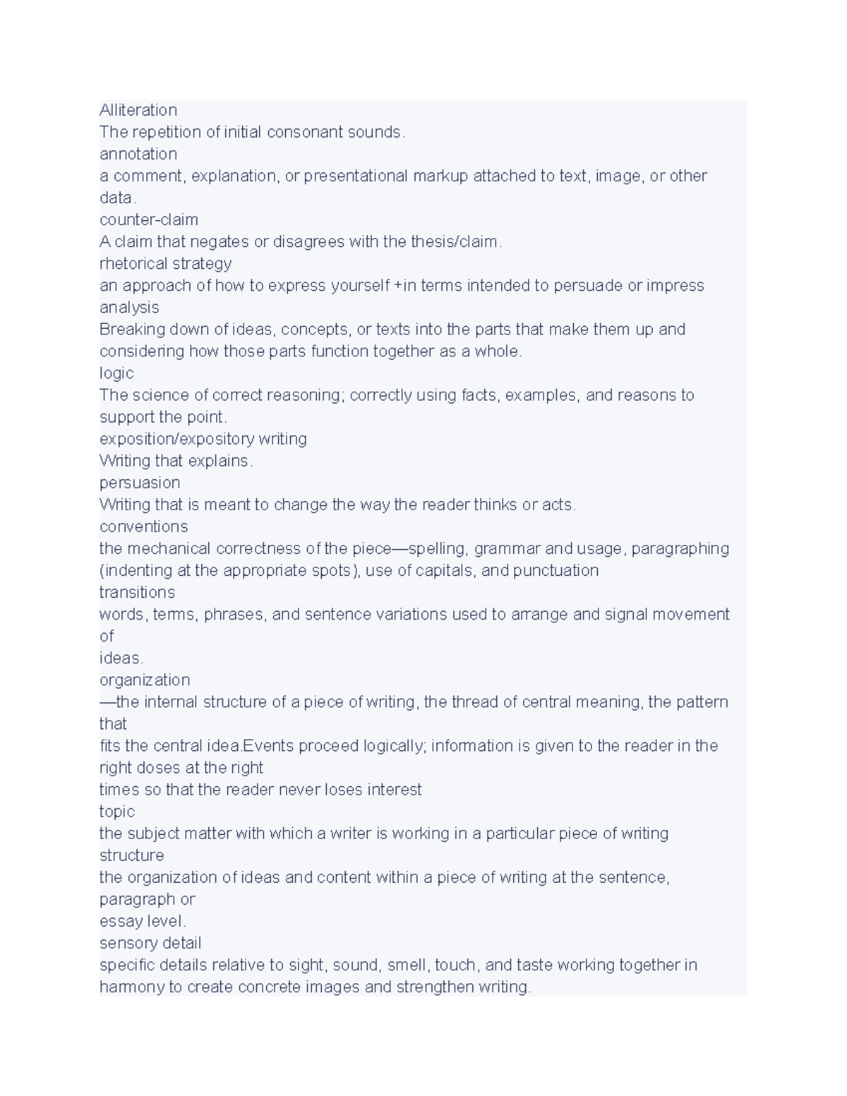 Literary analysis - engl 3000 notes - Alliteration The repetition of ...