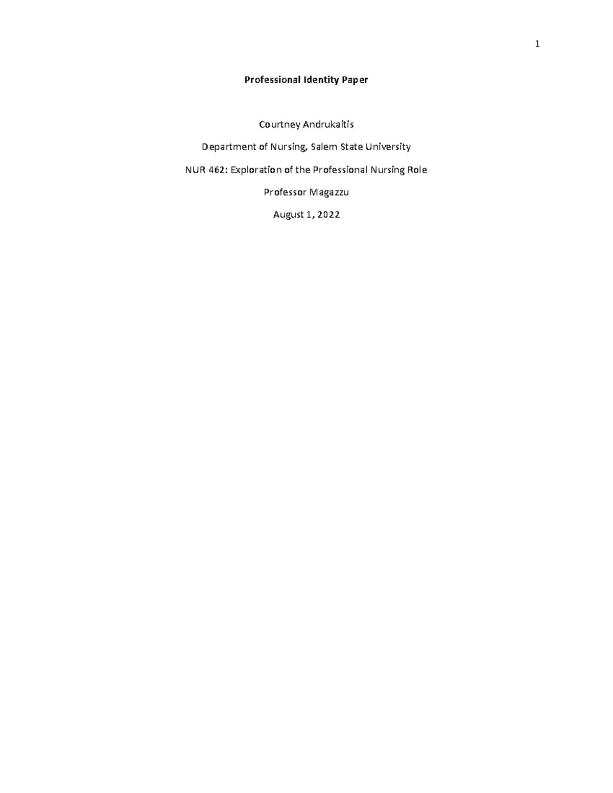 Professional Identity Paper - Professional Identity Paper Courtney ...