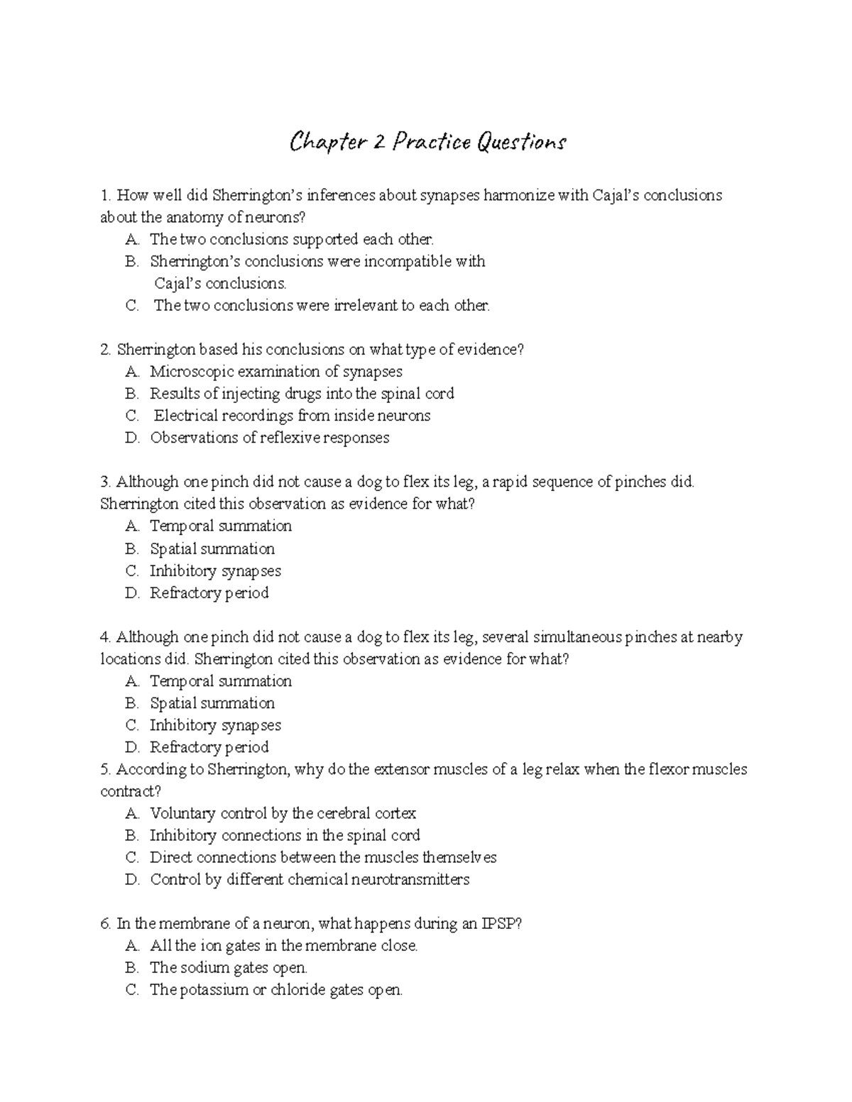 Chapter 2 Practice Questions - Char 2 Prac Quon How well did ...