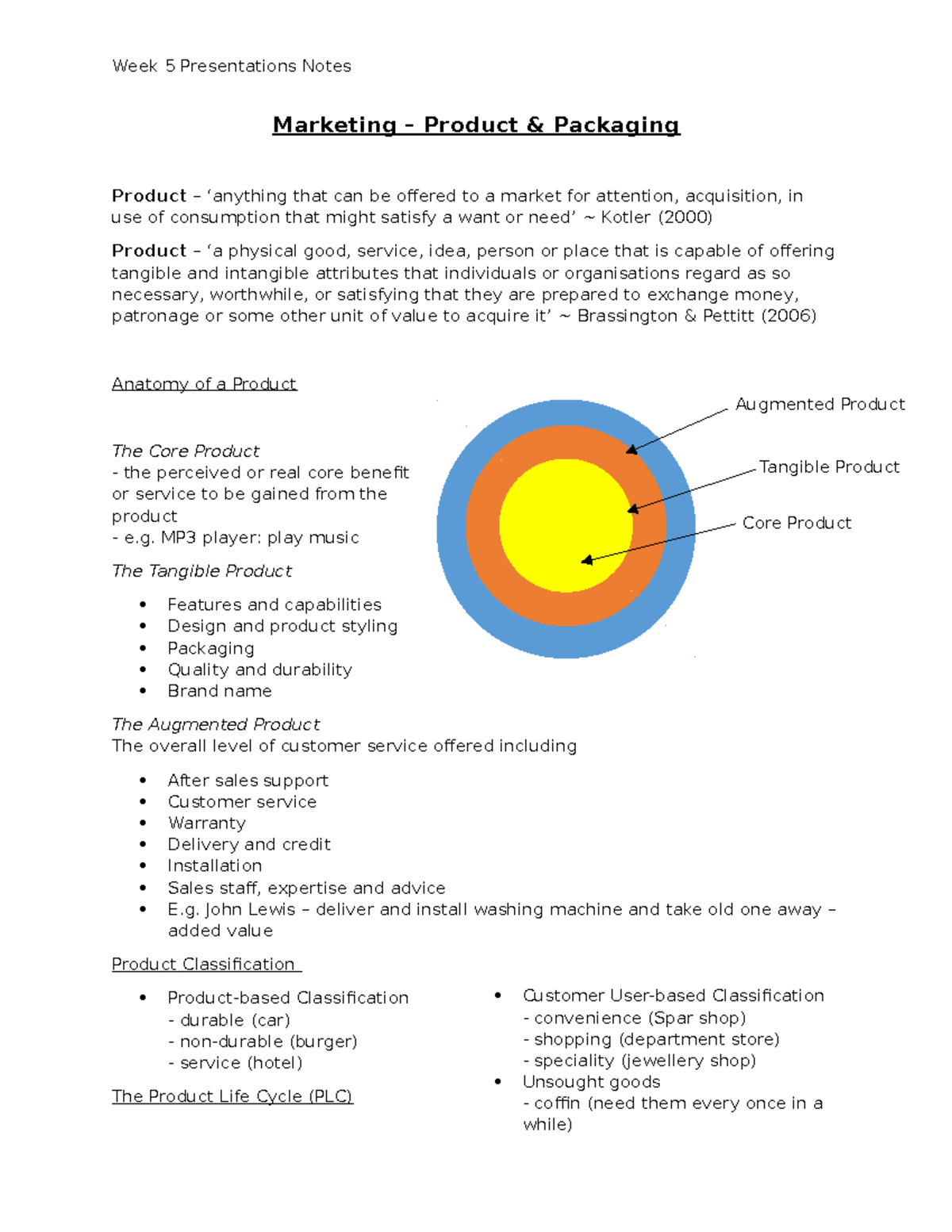 Product & Packaging - Week 5 Presentations Notes Marketing – Product ...