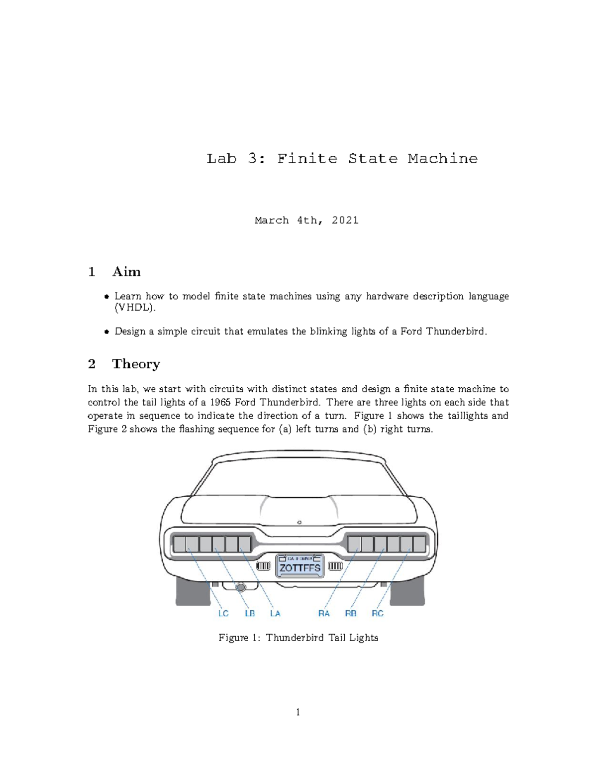 EE214 FSM Tail lights Lecture - 1 Aim Learn how to model finite state machines using any ...