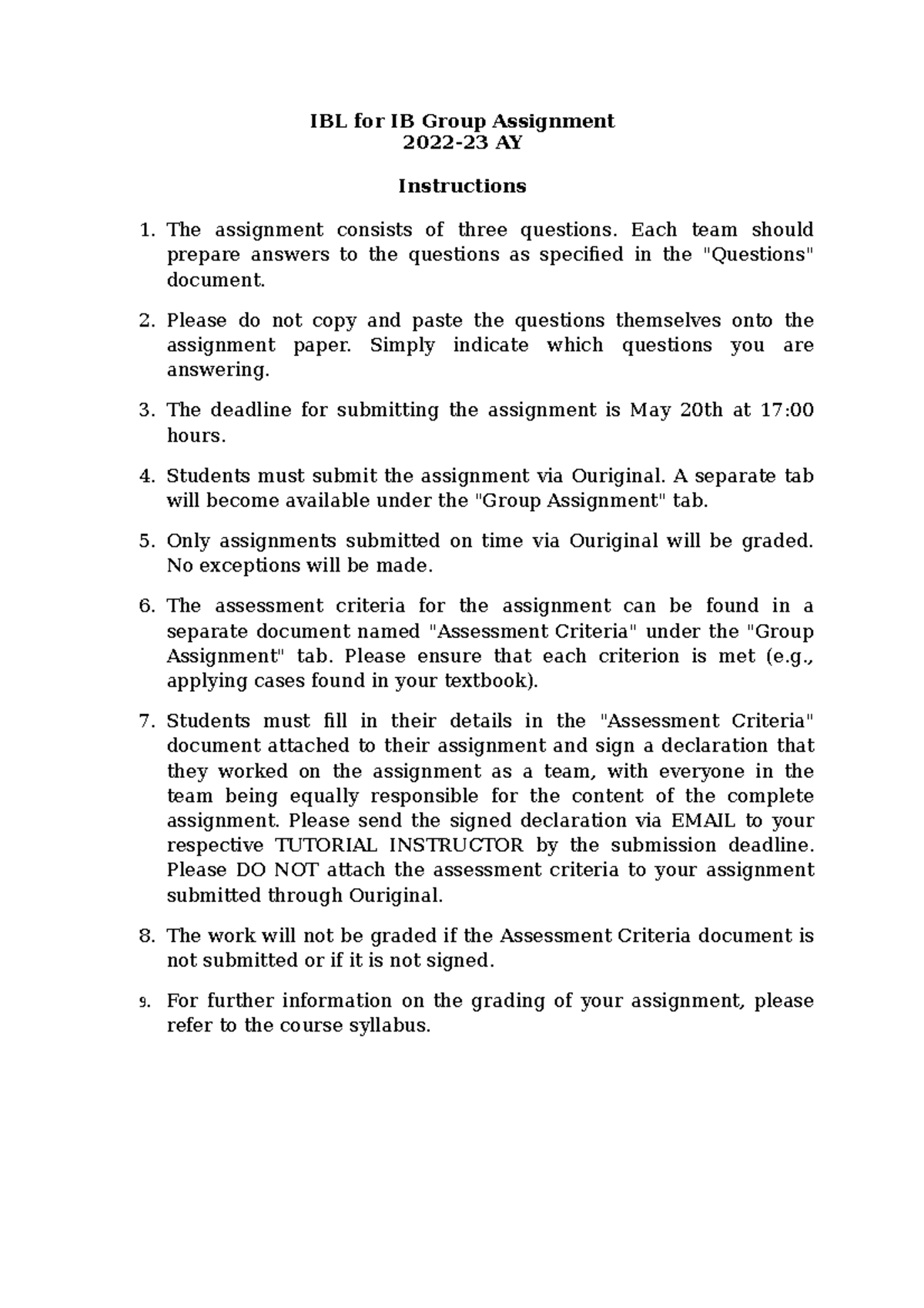 Instructions Assignment - IBL for IB Group Assignment 2022-23 AY ...