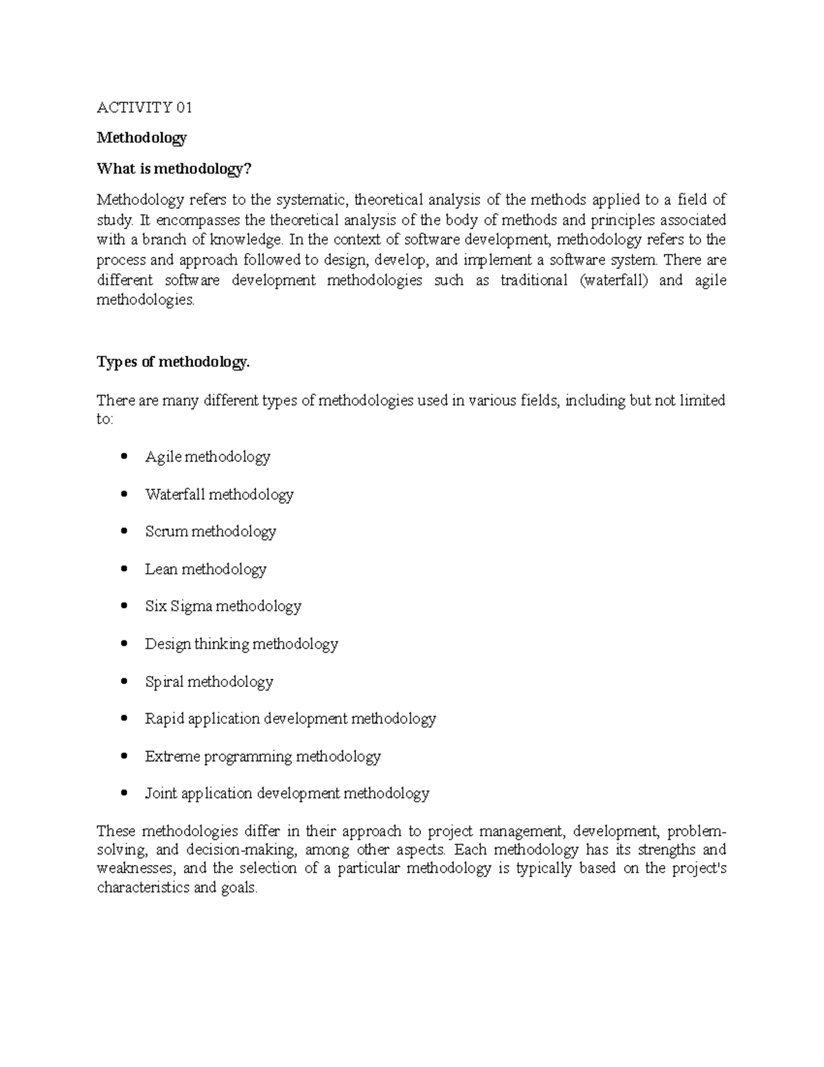 What is methodology SAD - ACTIVITY 01 Methodology What is methodology ...
