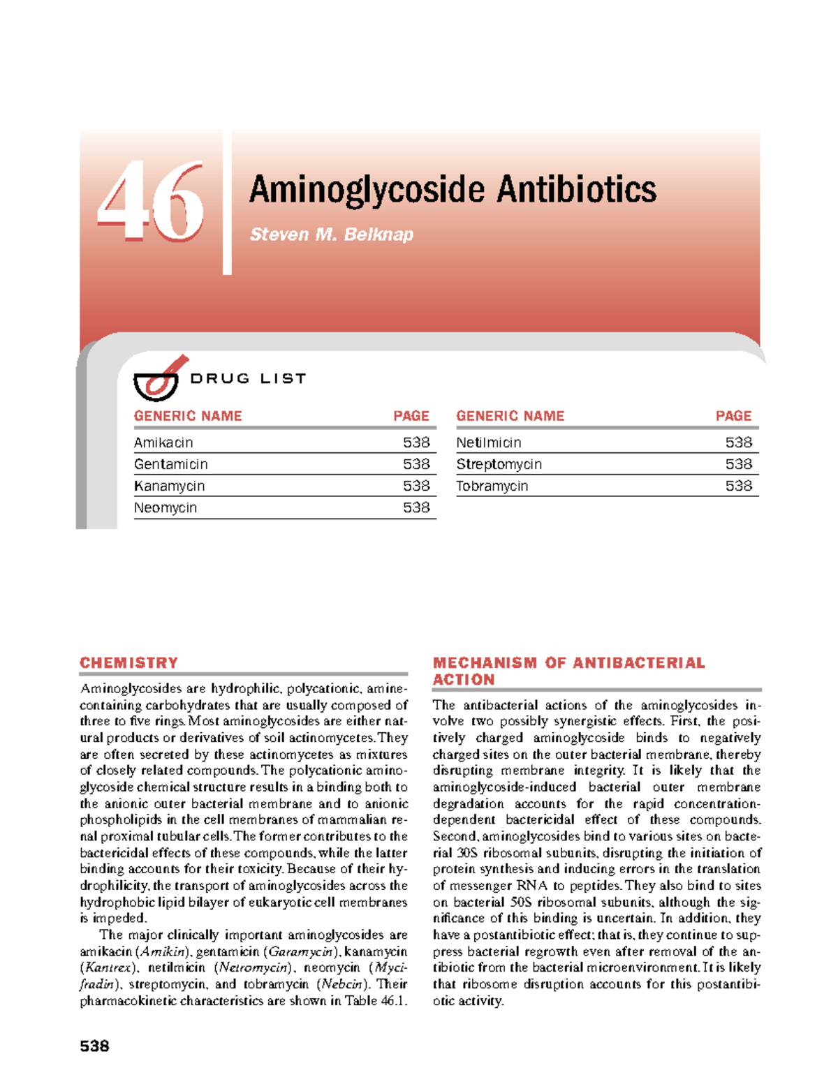 Ch46 - Pharmacology - 538 D R U G L I S T 4646 Steven M. Belknap ...