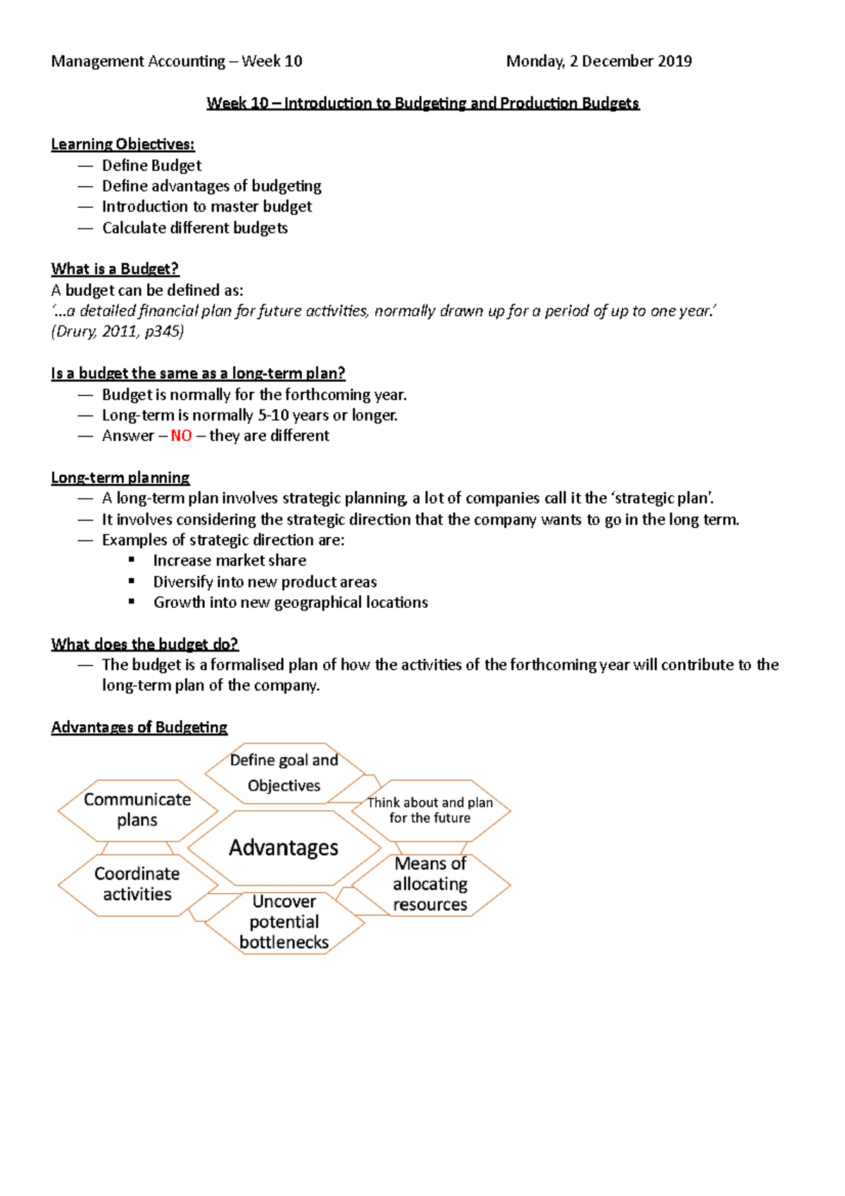 Lecture - Week 10 - Week 10 – Introduction to Budgeting and Production ...