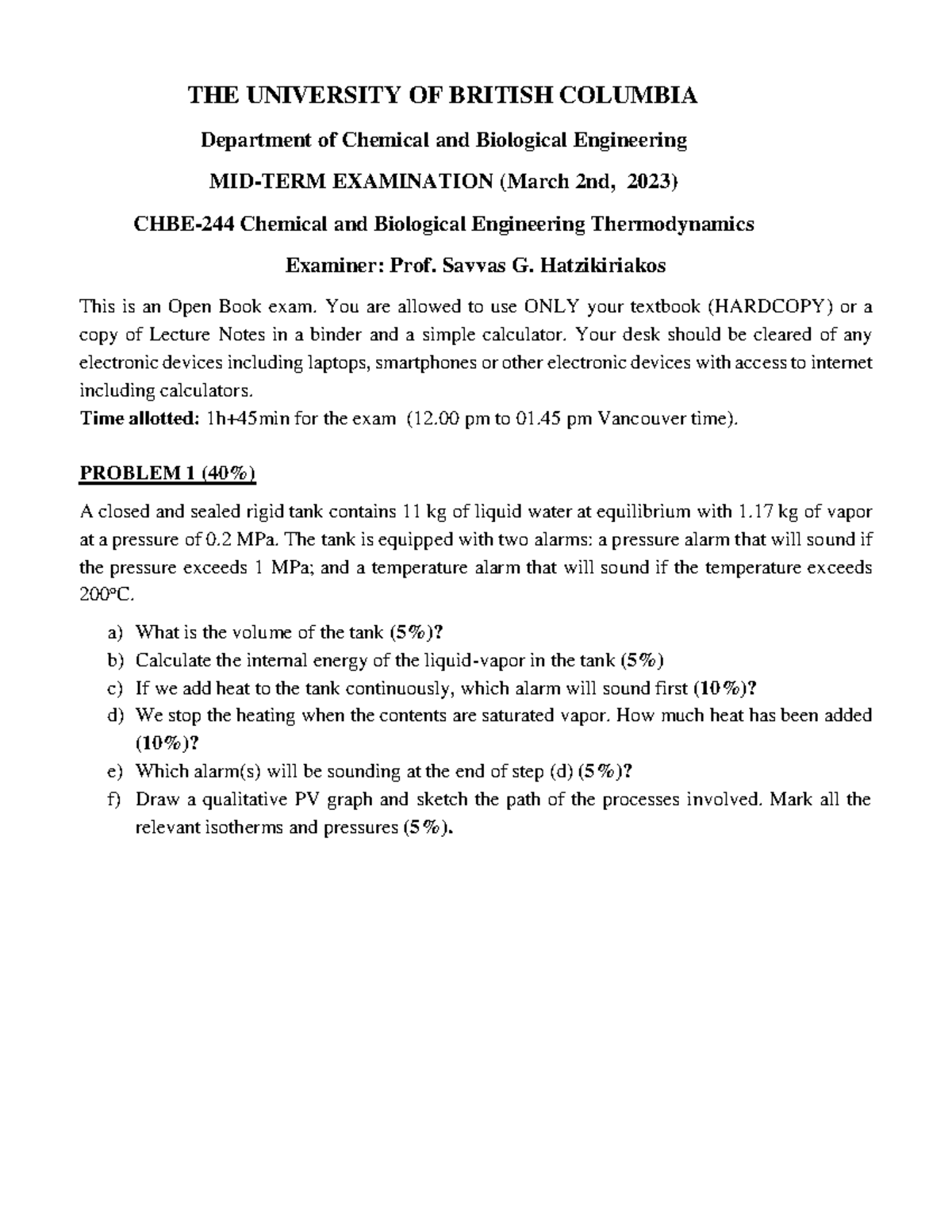 Midterm Exam CHBE244 2023 solutions - THE UNIVERSITY OF BRITISH ...