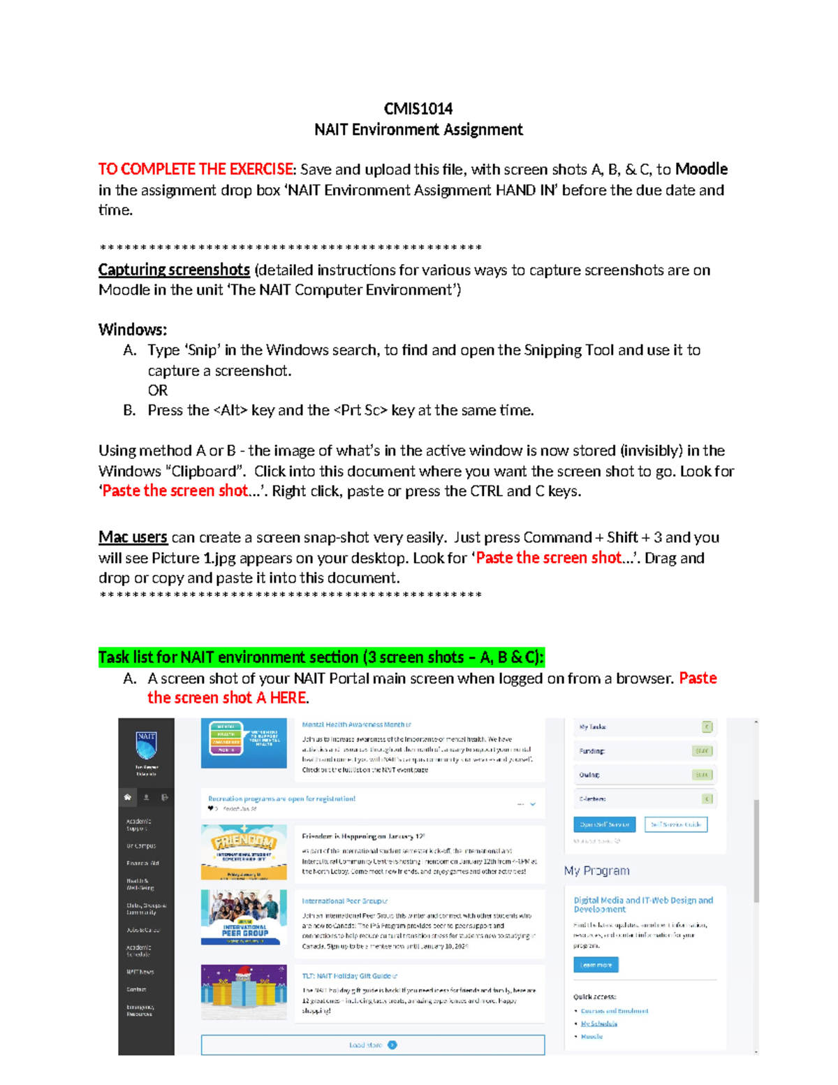 01-NAIT Environment Tasks HAND IN - CMIS NAIT Environment Assignment TO COMPLETE THE EXERCISE ...