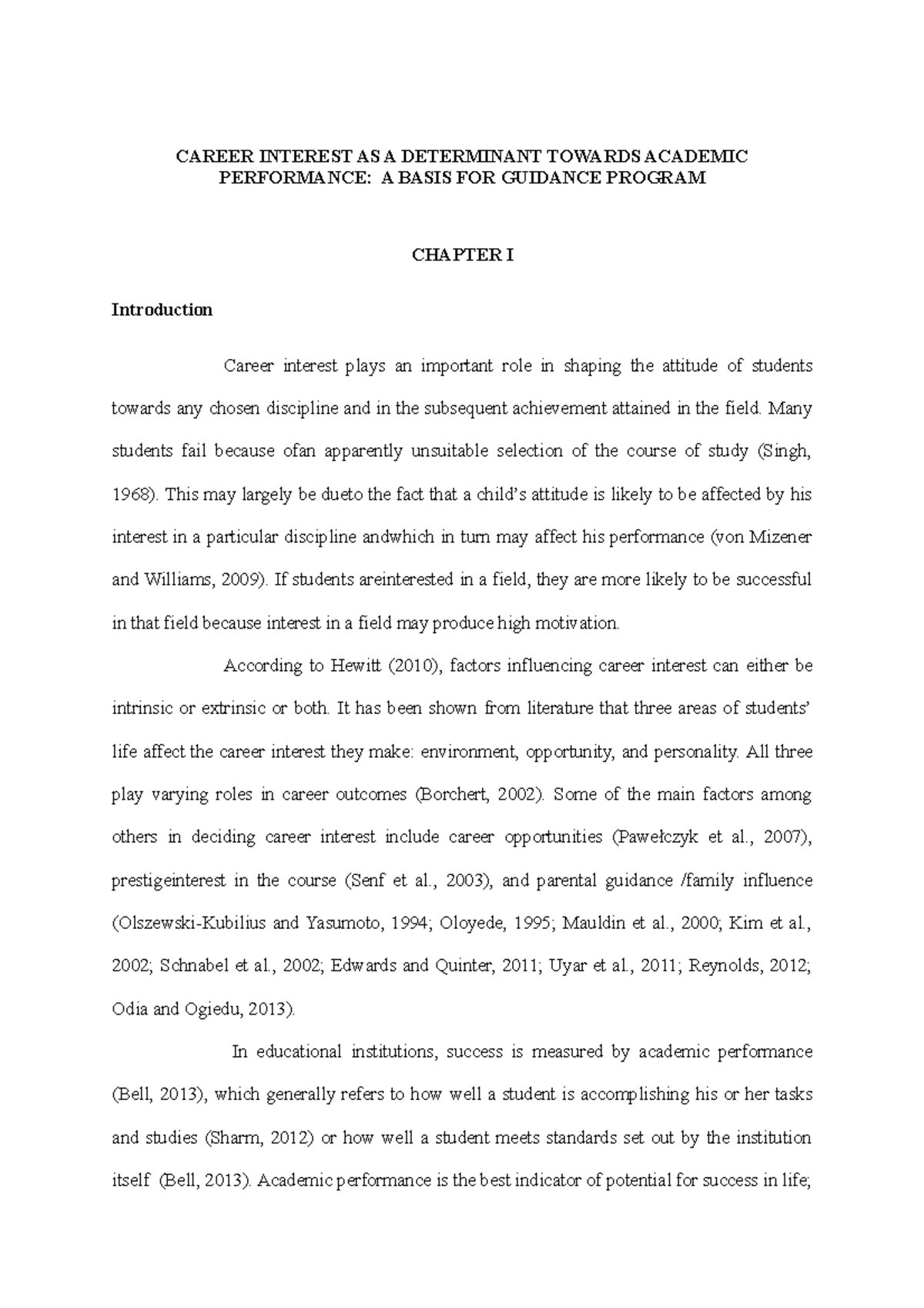 Research Introduction - CAREER INTEREST AS A DETERMINANT TOWARDS ...