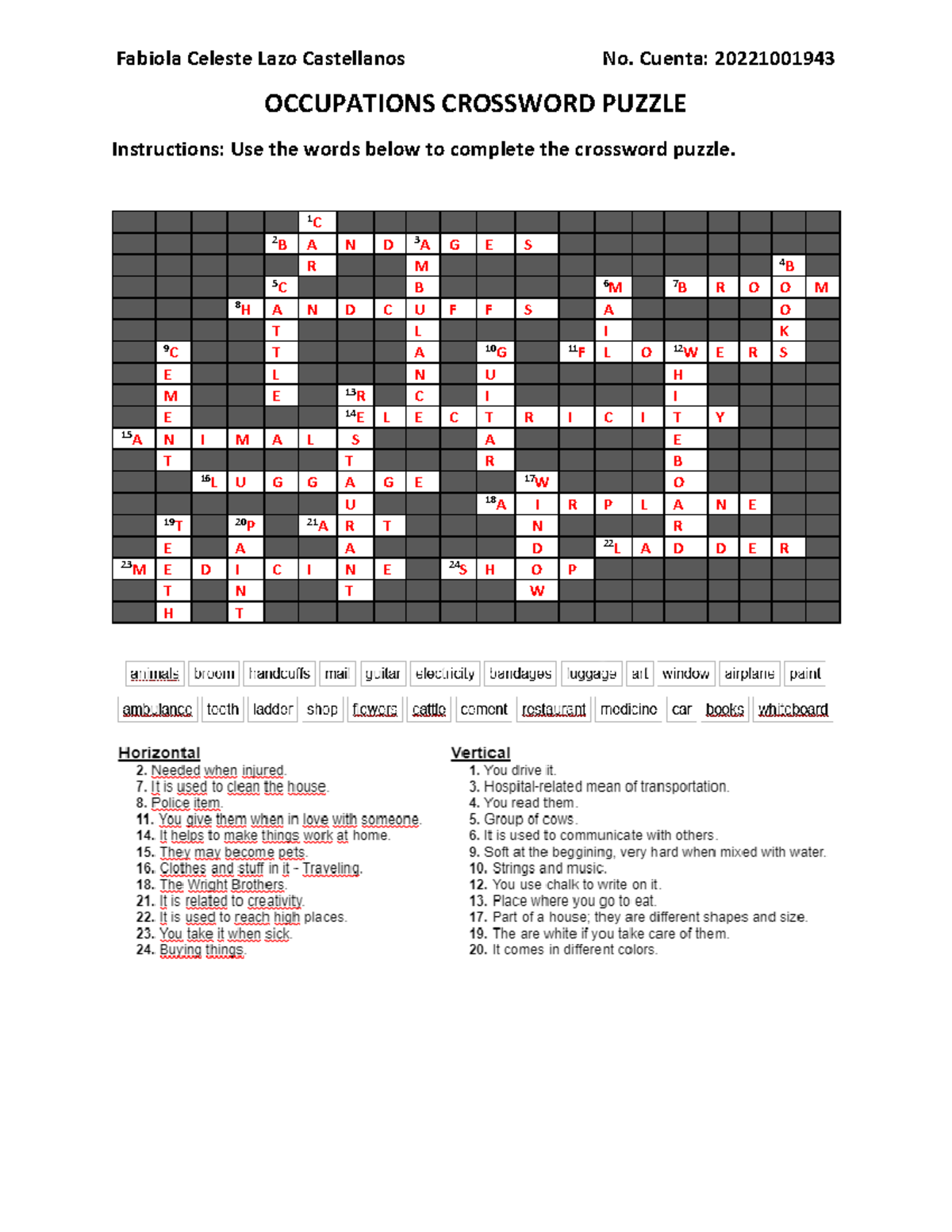 Lazo Fabiola Occupations Crossword Puzzle - Fabiola Celeste Lazo ...