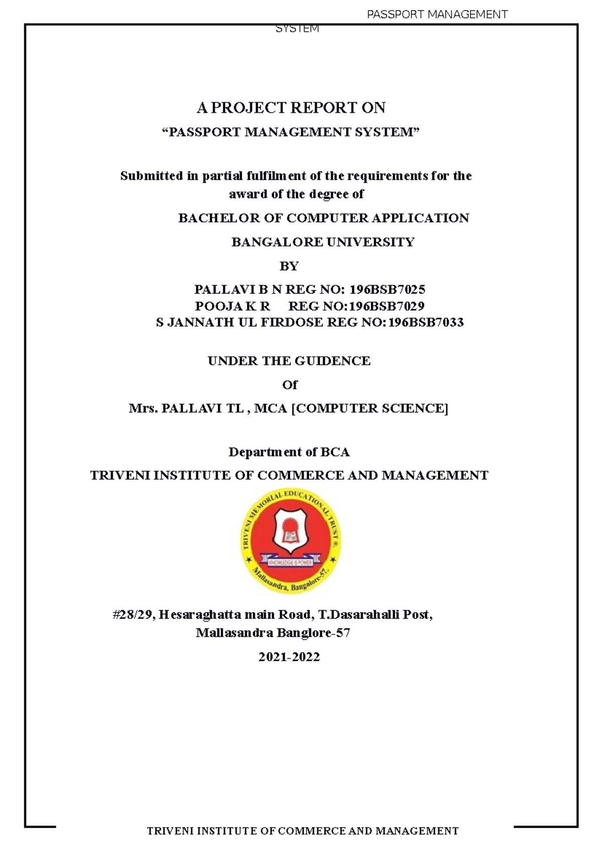 Passport report 2 - Copy - SYSTEM A PROJECT REPORT ON “PASSPORT ...