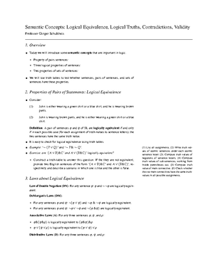 Handout 4 semantics of SL - The Semantics of Sentence Logic Professor Ginger Schultheis October ...