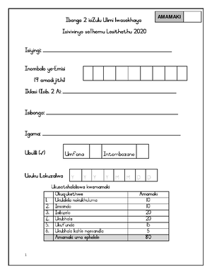 Grade 1 Term 3 Mathematics Assessment 2020 Mem0 - Studocu