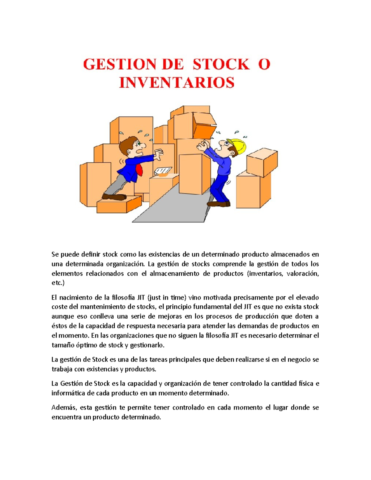 Gestión DE Stocks - Se puede definir stock como las existencias de un ...