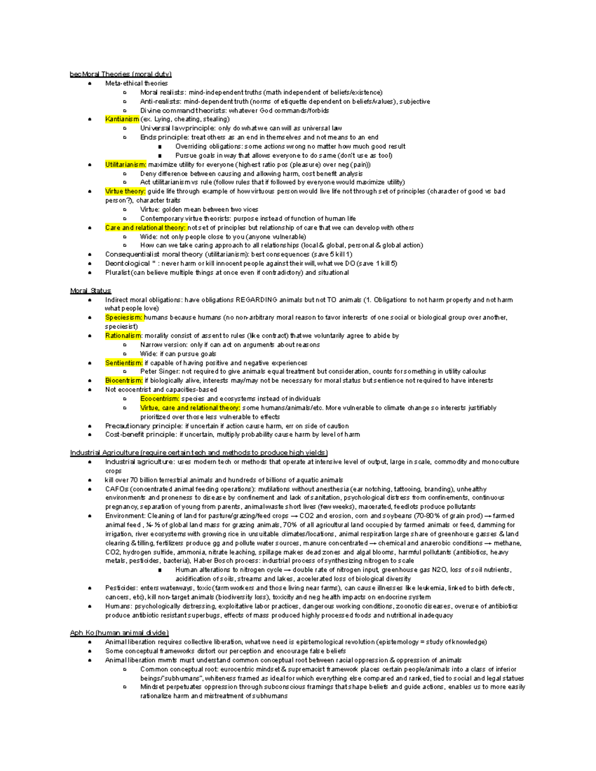 Philosophy Cheat Sheet - becMoral Theories (moral duty) Meta-ethical theories Moral realists ...