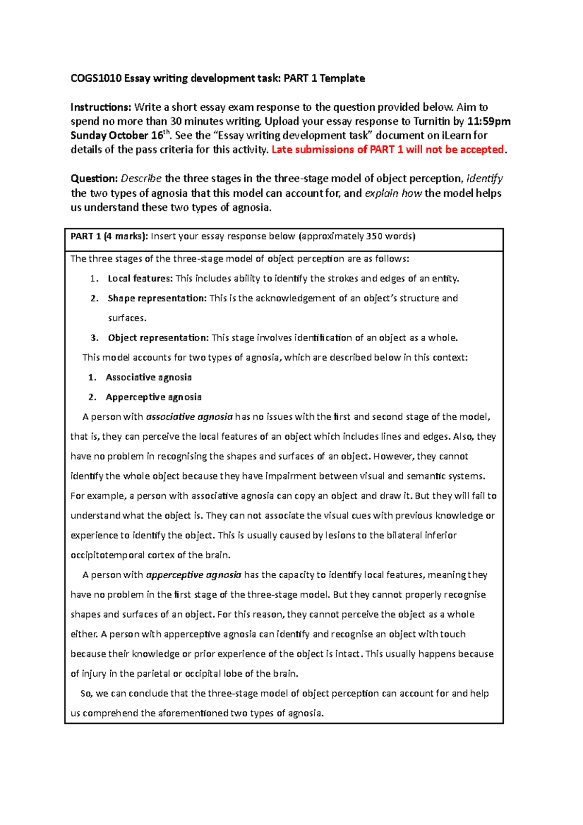 Cogs1010 - Essay part 1 assignment - COGS1010 Essay writing development task: PART 1 Template ...