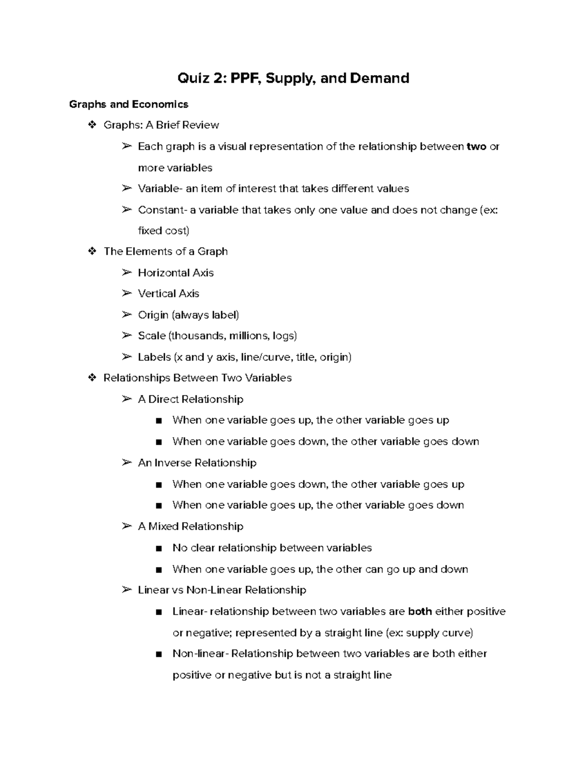 Econ quiz 2 - lecture notes for quiz 2 - Quiz 2: PPF, Supply, and ...
