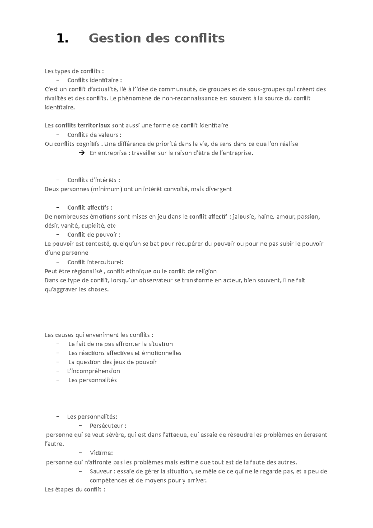 Gestion de conflit - 1. Gestion des conflits Les types de conflits ...