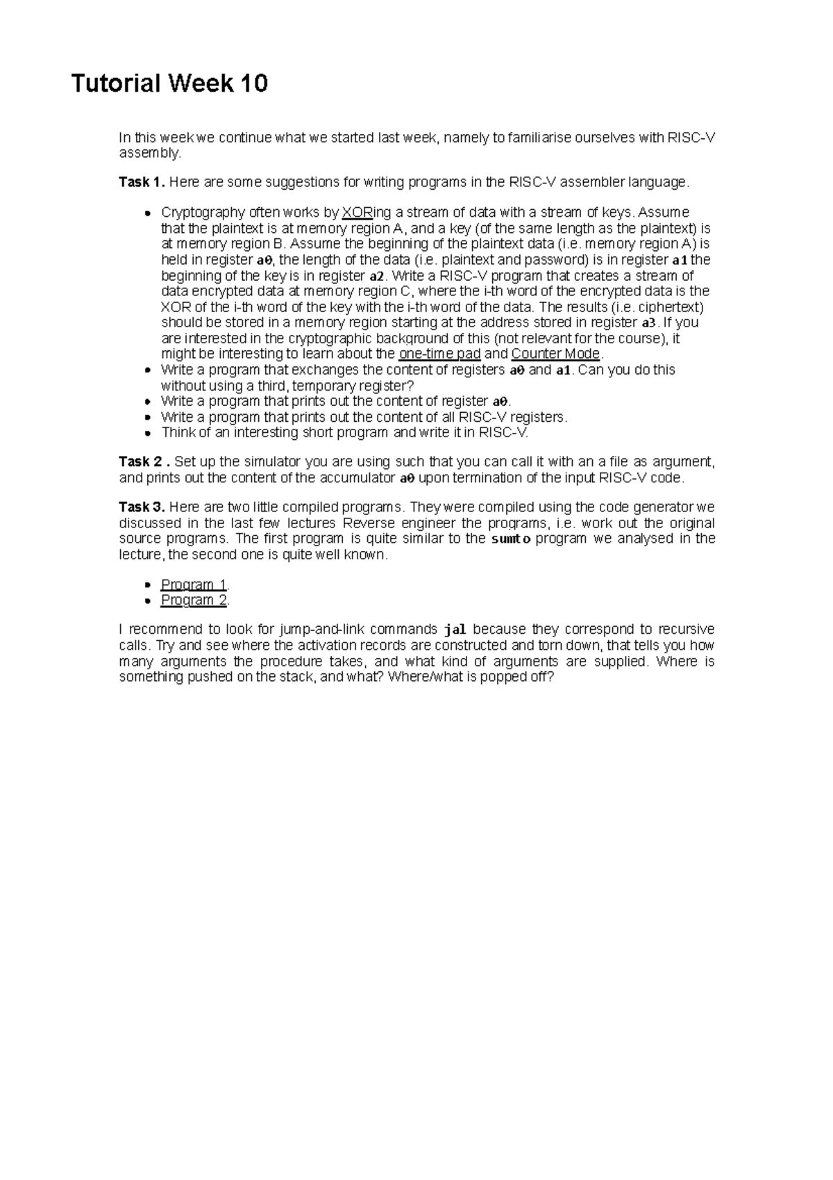 Tutorial Week 10 - Exercise Sheet - Tutorial Week 10 In this week we ...