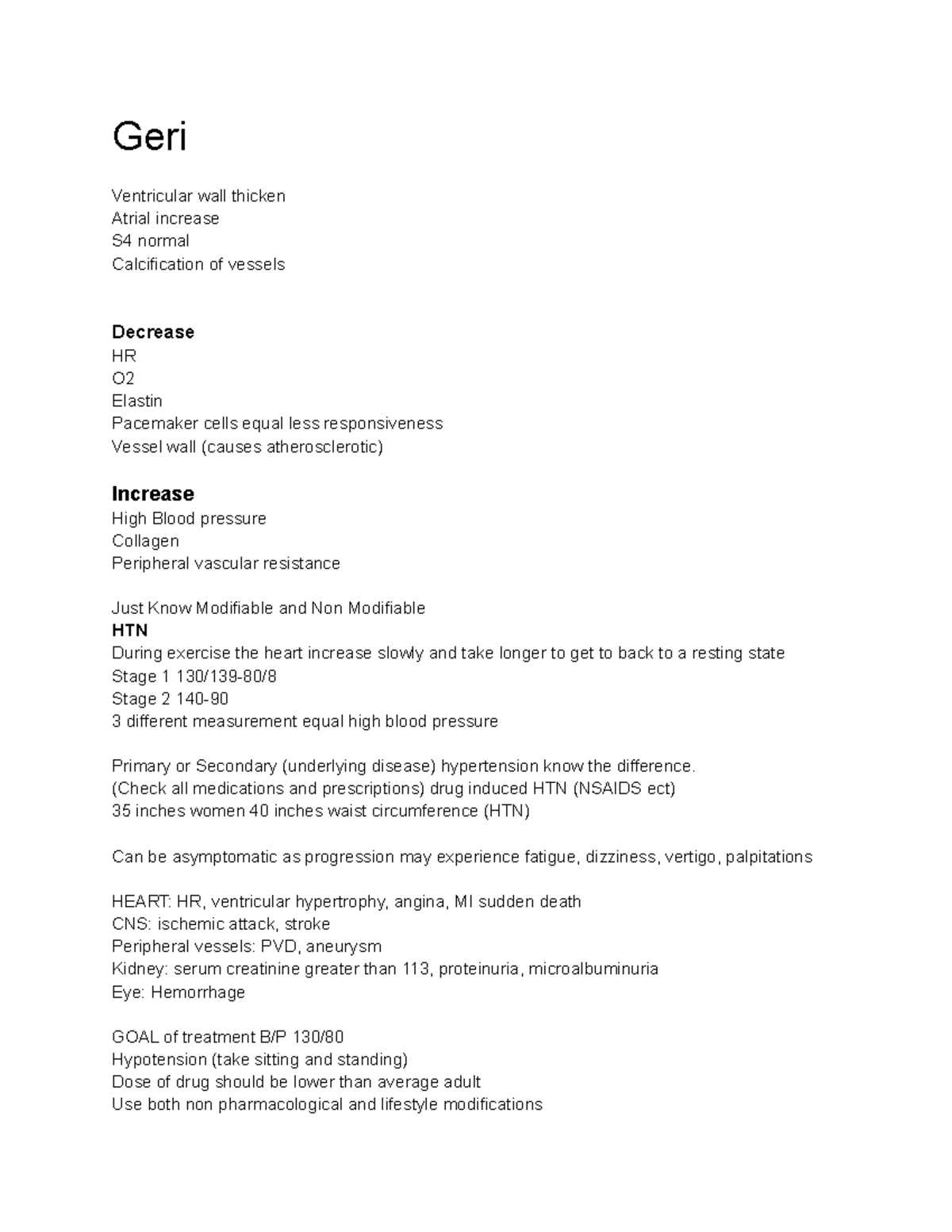 Ger Cardiac Notes - Geri Ventricular wall thicken Atrial increase S4 ...