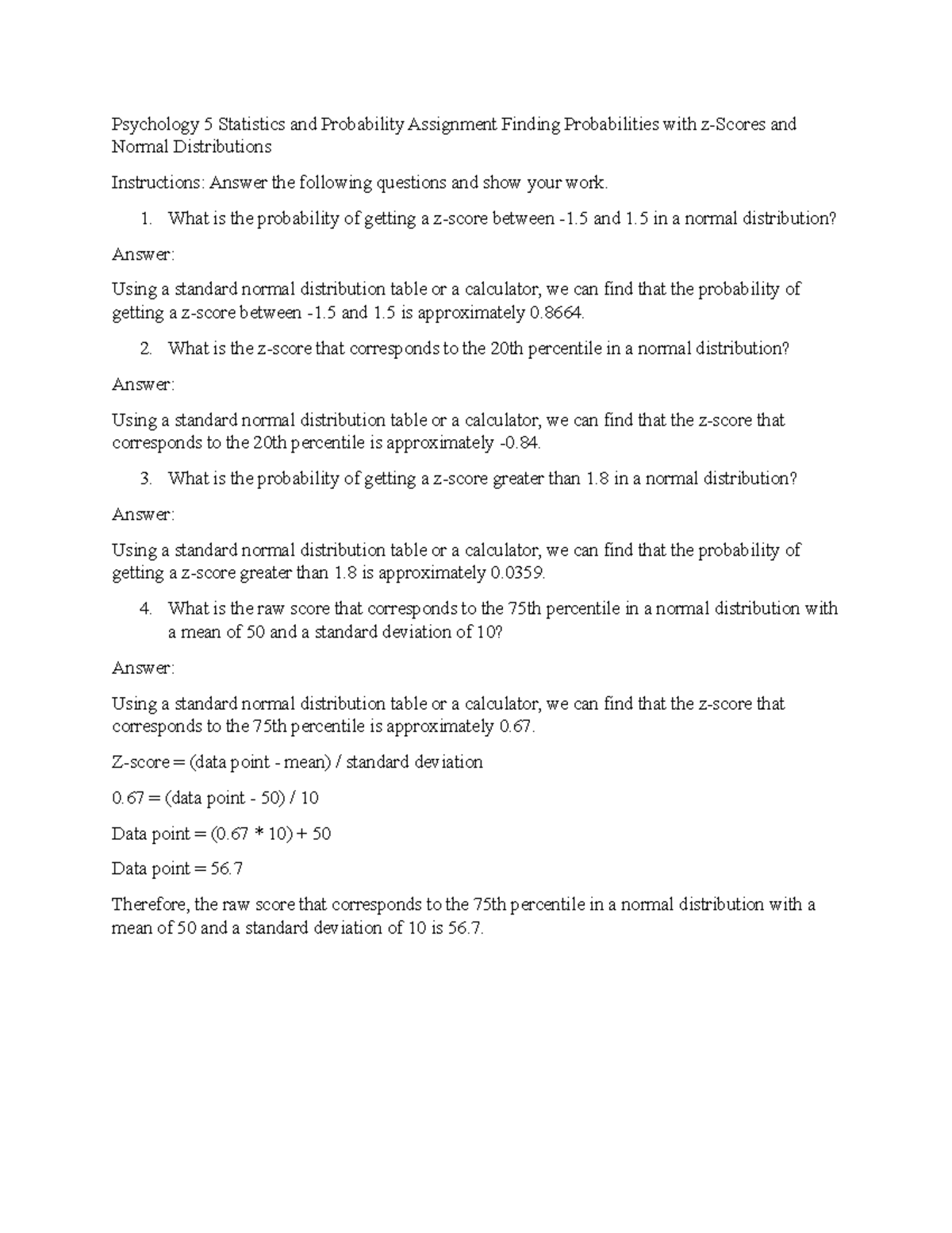 Psychology 5 Statistics and Probability Assignment Finding ...