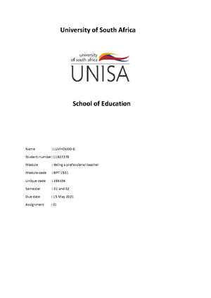 BPT1501 - Unisa - Being a proffersional teacher - Studocu