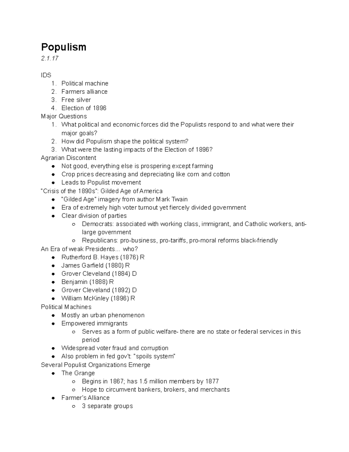 Populism - Populism 2. IDS Political machine Farmers alliance Free ...