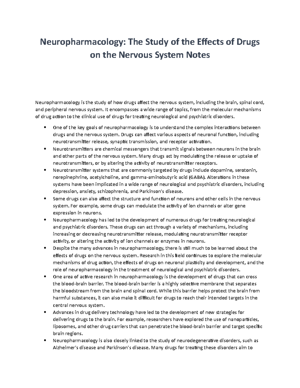 Neuropharmacology: The Study of the Effects of Drugs on the Nervous ...