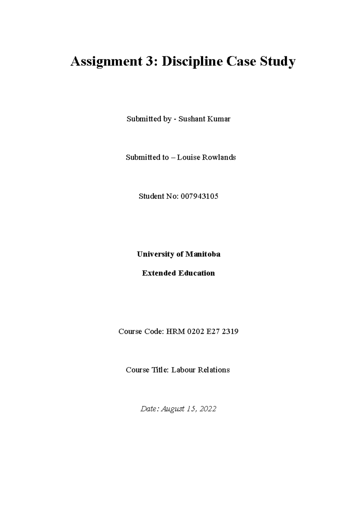 Assignment 3 Progressive discipline study - Assignment 3: Discipline ...