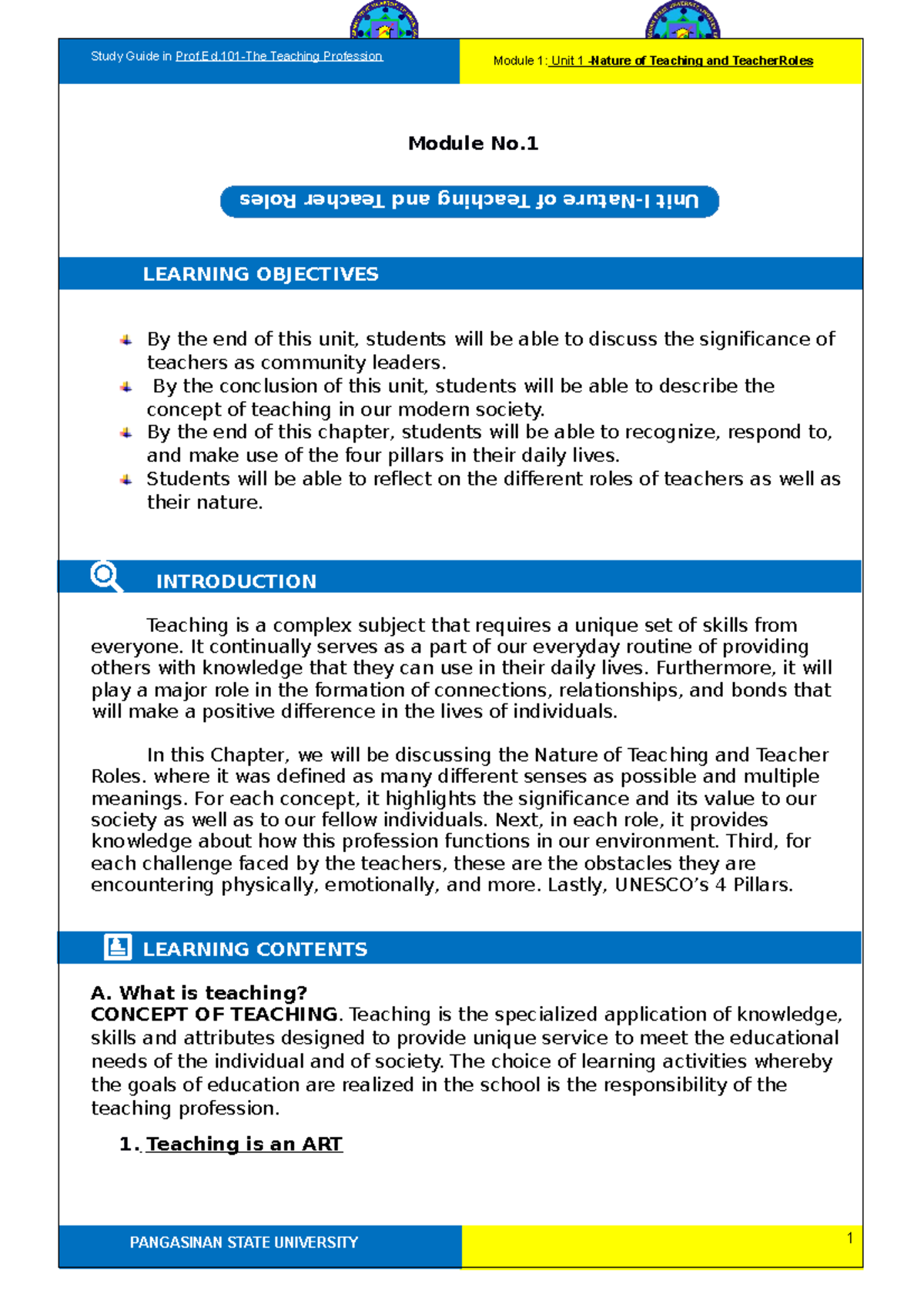 Prof.Ed. 101- The Teaching Profession- Group I - Lesson 1 - Unit I ...