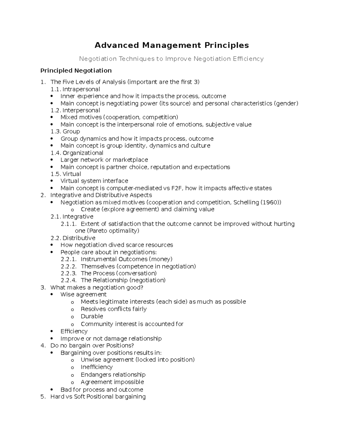 Reading Notes - Class - Advanced Management Principles Negotiation ...