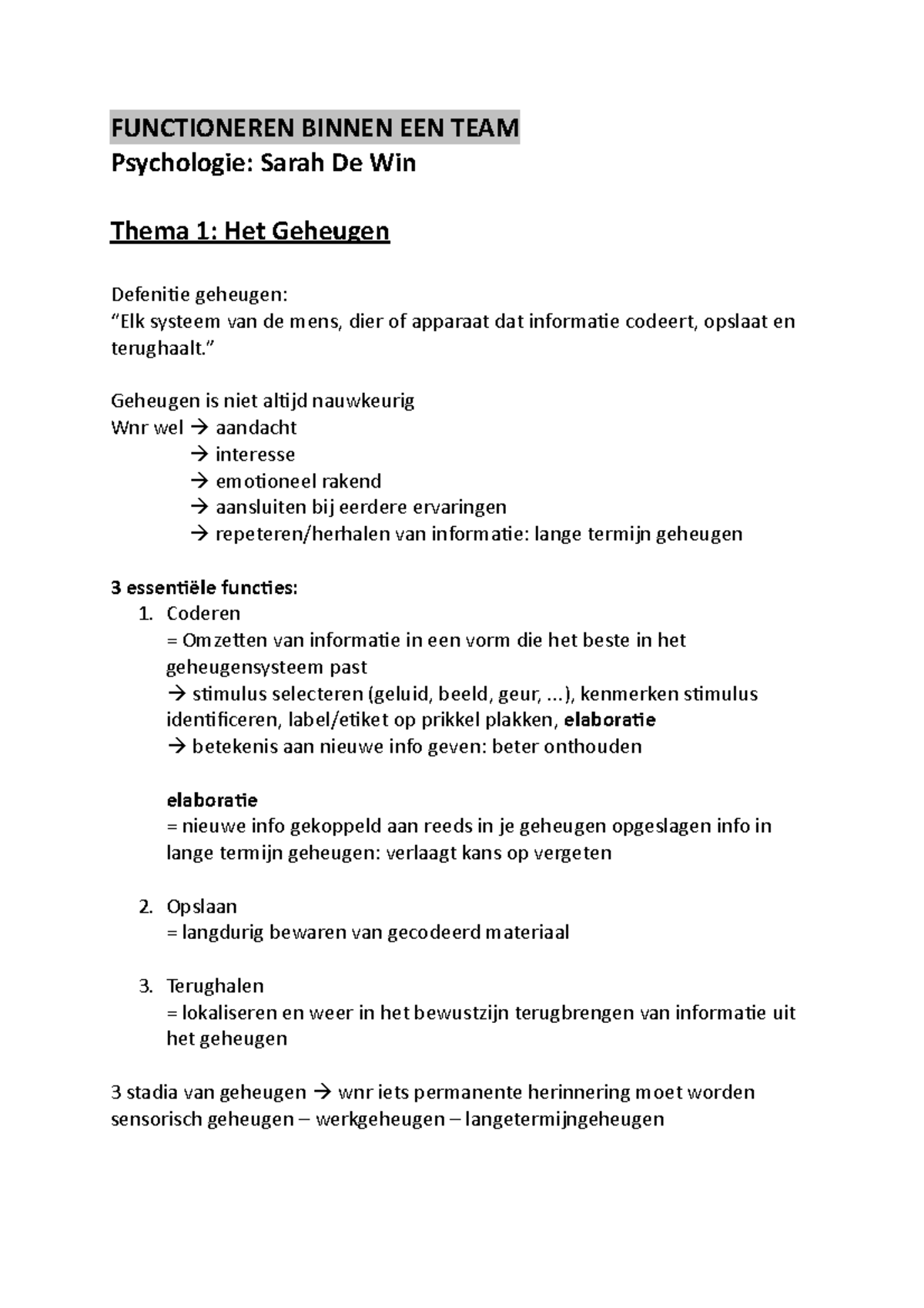 Functioneren binnen een team psychologie - FUNCTIONEREN BINNEN EEN TEAM ...