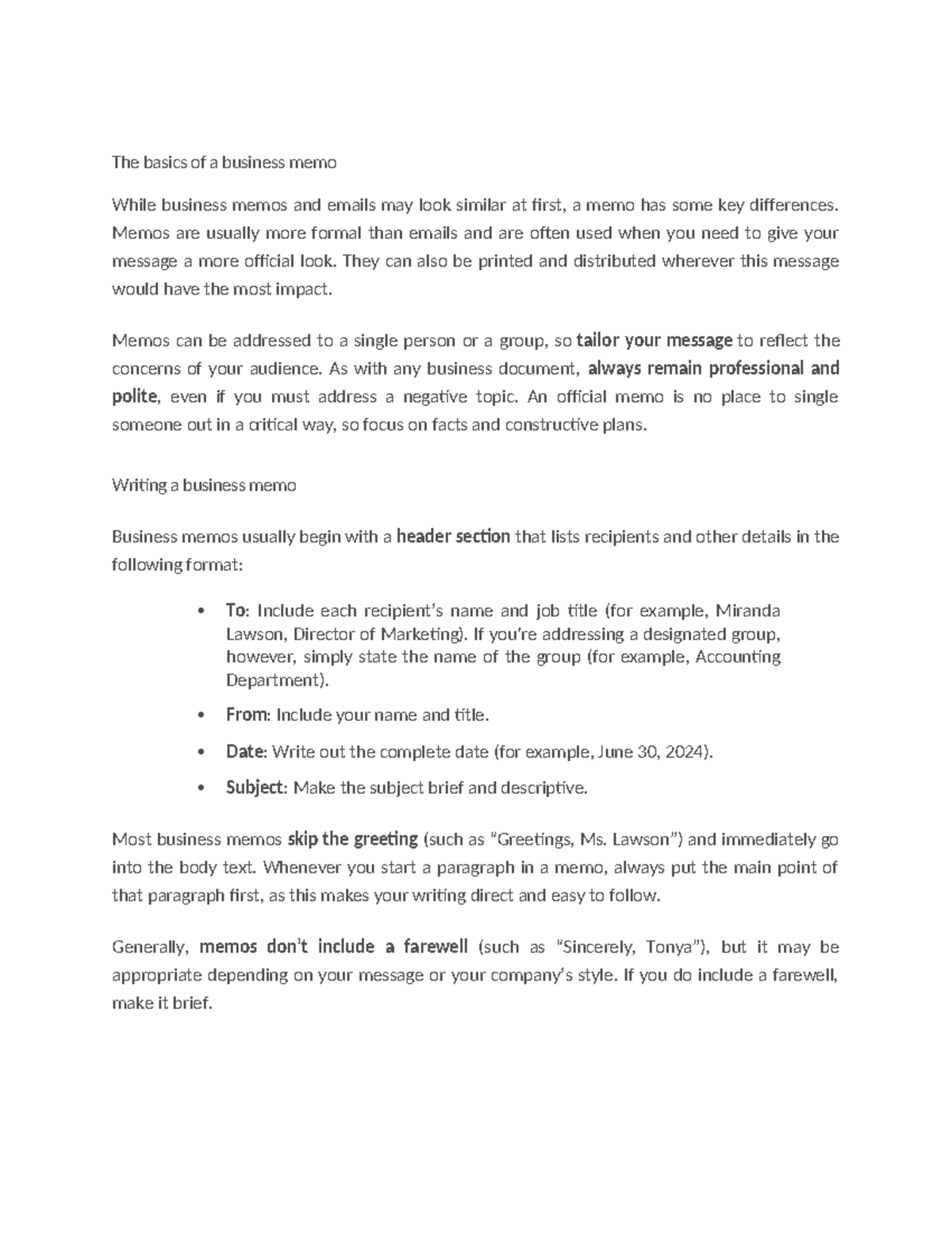 Business memo basics with examples - Please Review - The basics of a ...