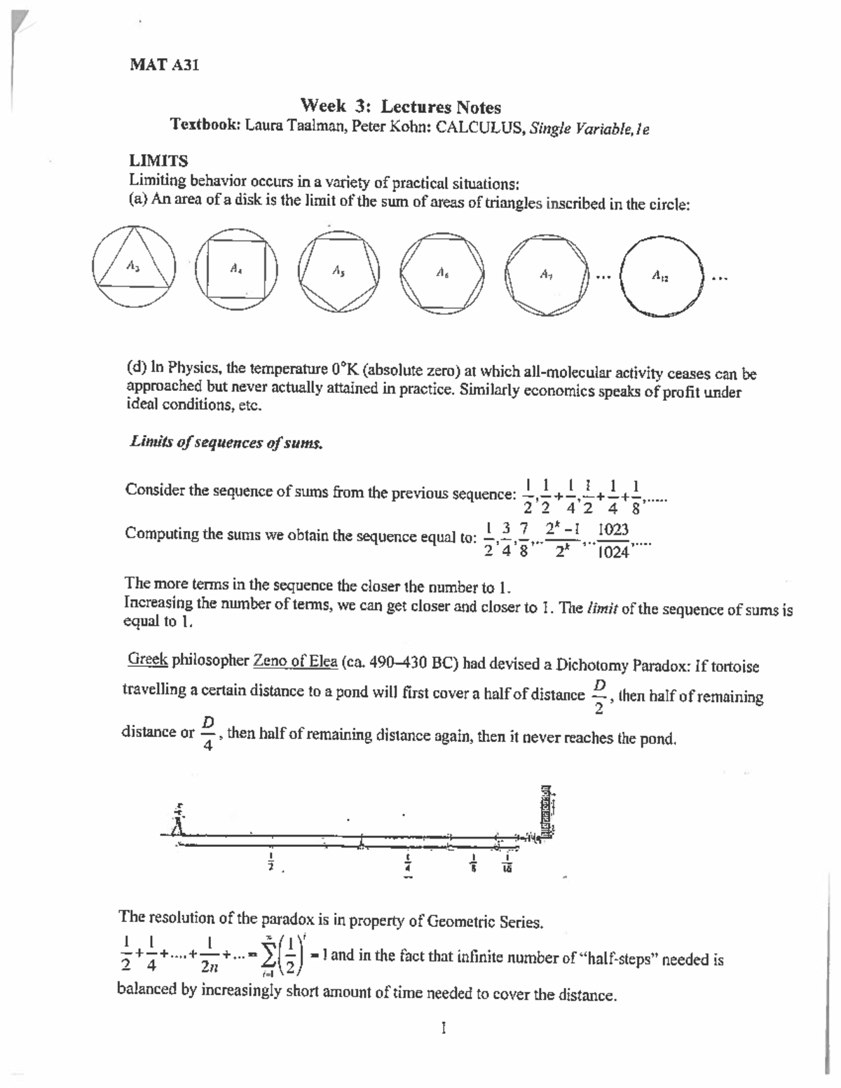A31w3notes Lecture Notes On Logarithmic Functions Mat A31 Week 3 Lectures Notes Textbook