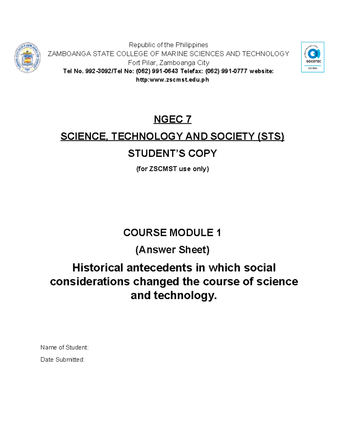Flores Danica MEA V. - NGEC 7-BSMT and BS Mar T-Module 1 - Answer Sheet ...