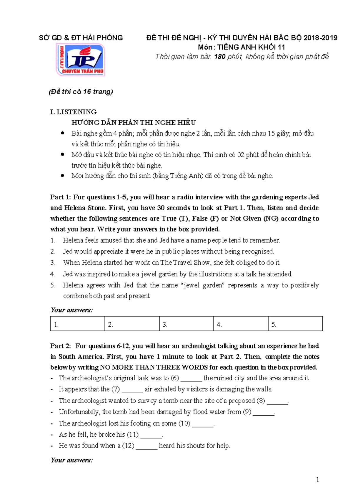 ĐỀ Chính THỨC - hihih - SỞ GD & ĐT HẢI PHÒNG (Đề thi có 16 trang) ĐỀ ...