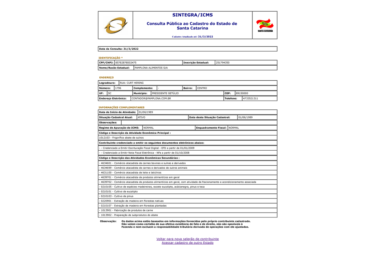 Sintegra ICMS - Consulta Pública - SINTEGRA/ICMS Consulta Pública ao ...
