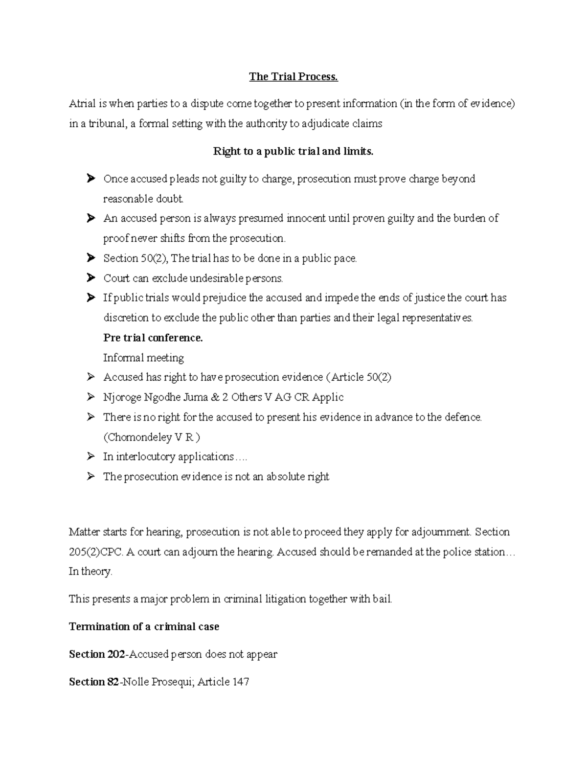 The Trial Process - notes - The Trial Process. Atrial is when parties ...