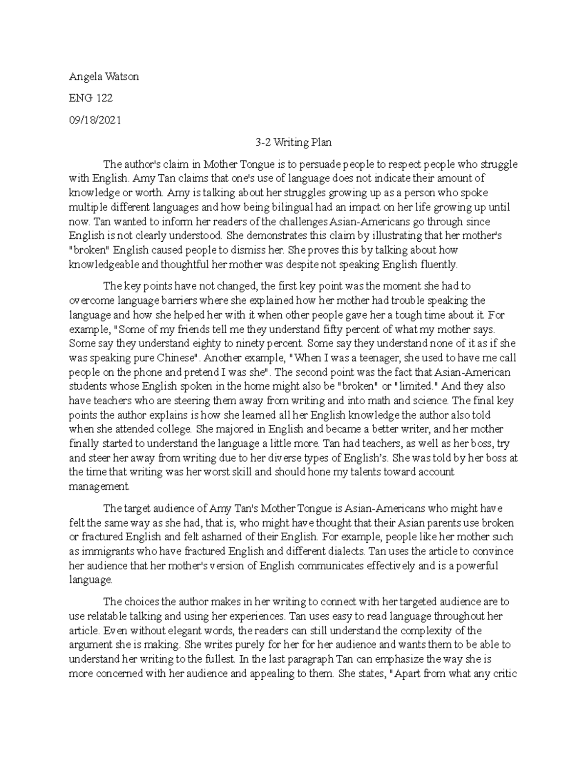 3 2 Writing Plan Mother Tongue Angela Watson ENG 122 09 18 3 2 3-2-writing-plan-mother-tongue-angela-watson-eng-122-09-18-3-2