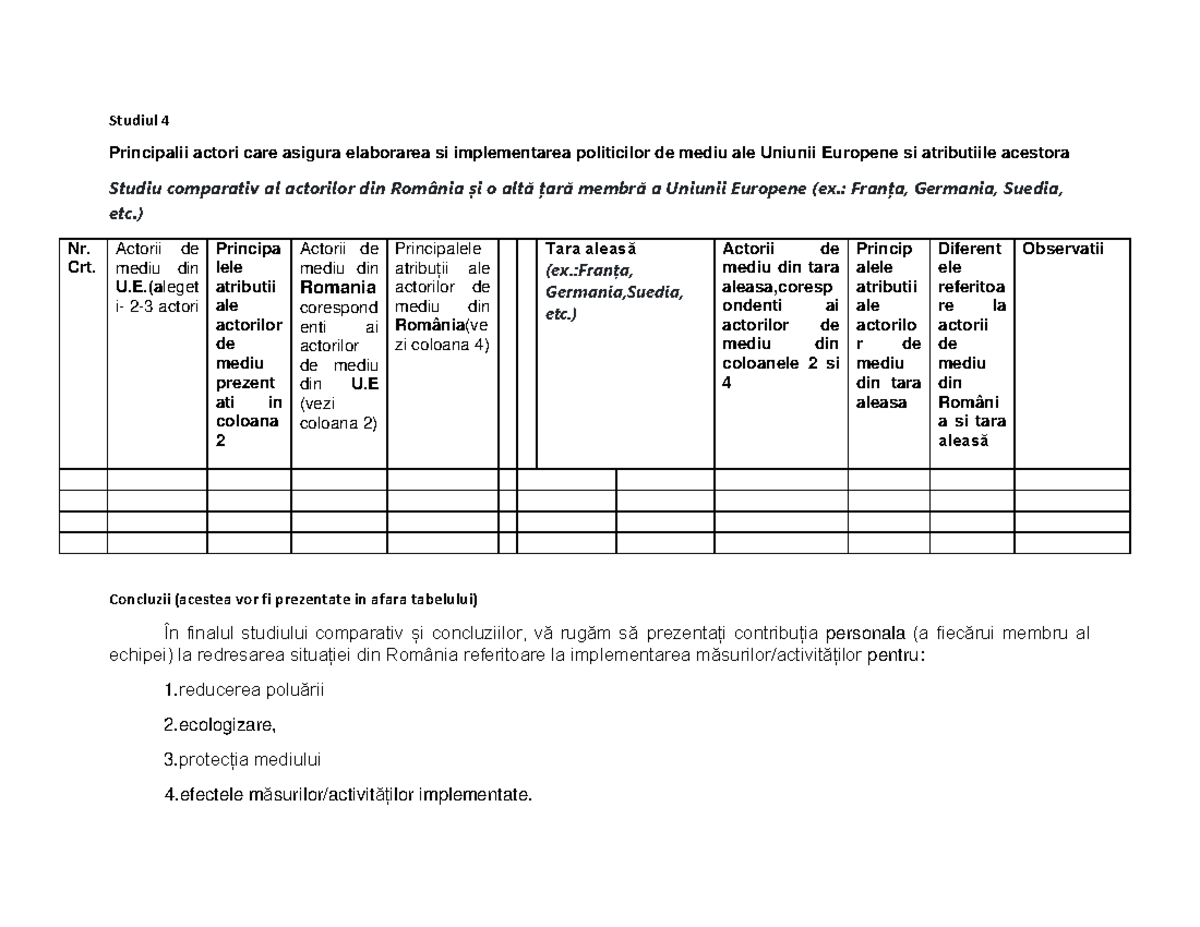 Actori de mediu-tabel - very good - Studiul 4 Principalii actori care ...