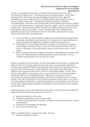 Unit 2 Assignment D - pass - Applied Science Assignment Coversheet Learner Name Unit number and ...