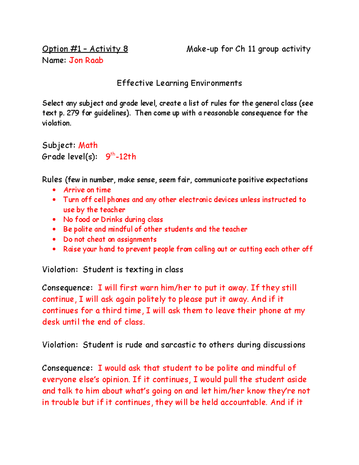 Activity 8 - N/A - Option #1 – Activity 8 Make-up for Ch 11 group ...