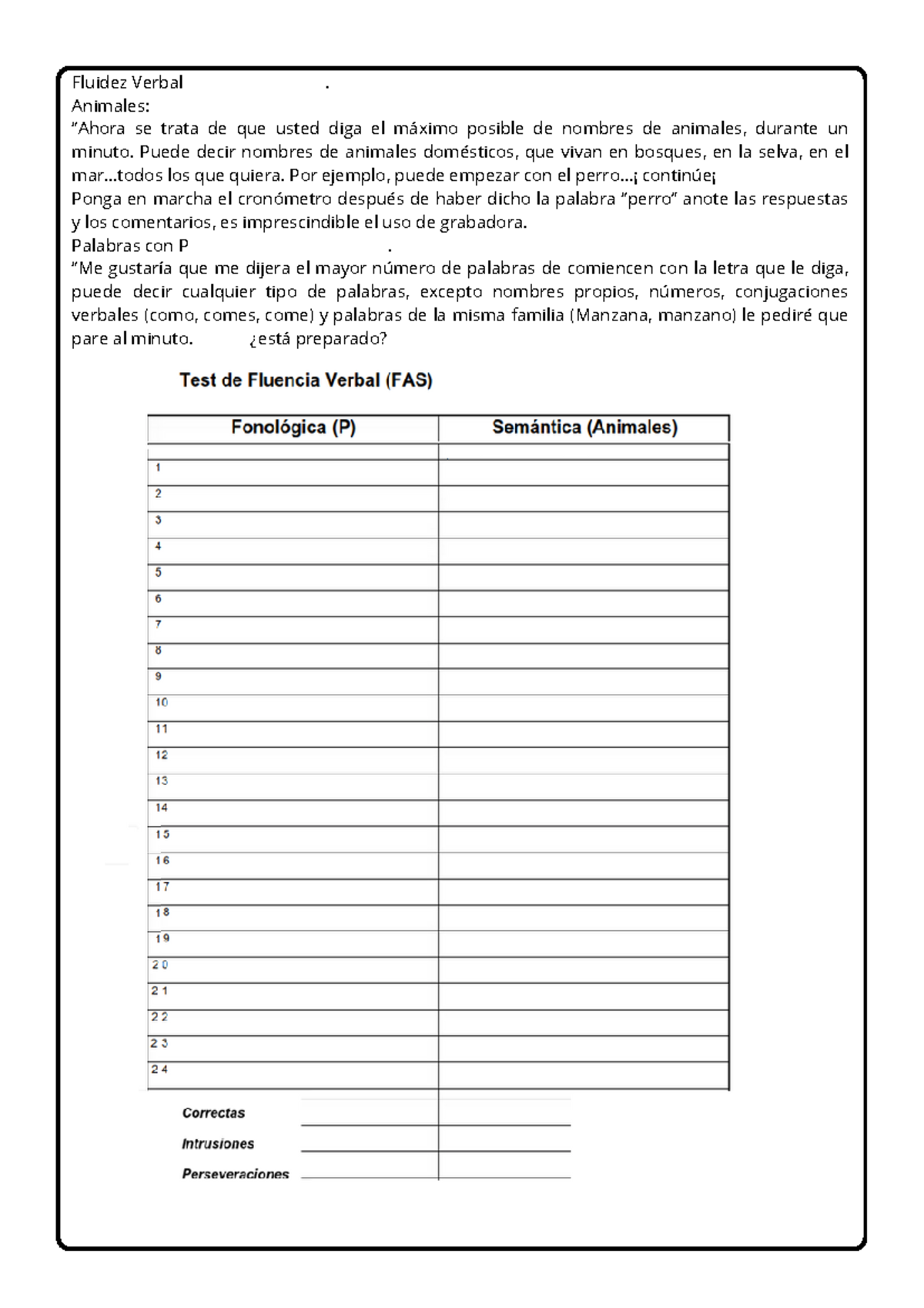 Fluidez verbal fonológica / Semántica - Fluidez Verbal. Animales ...