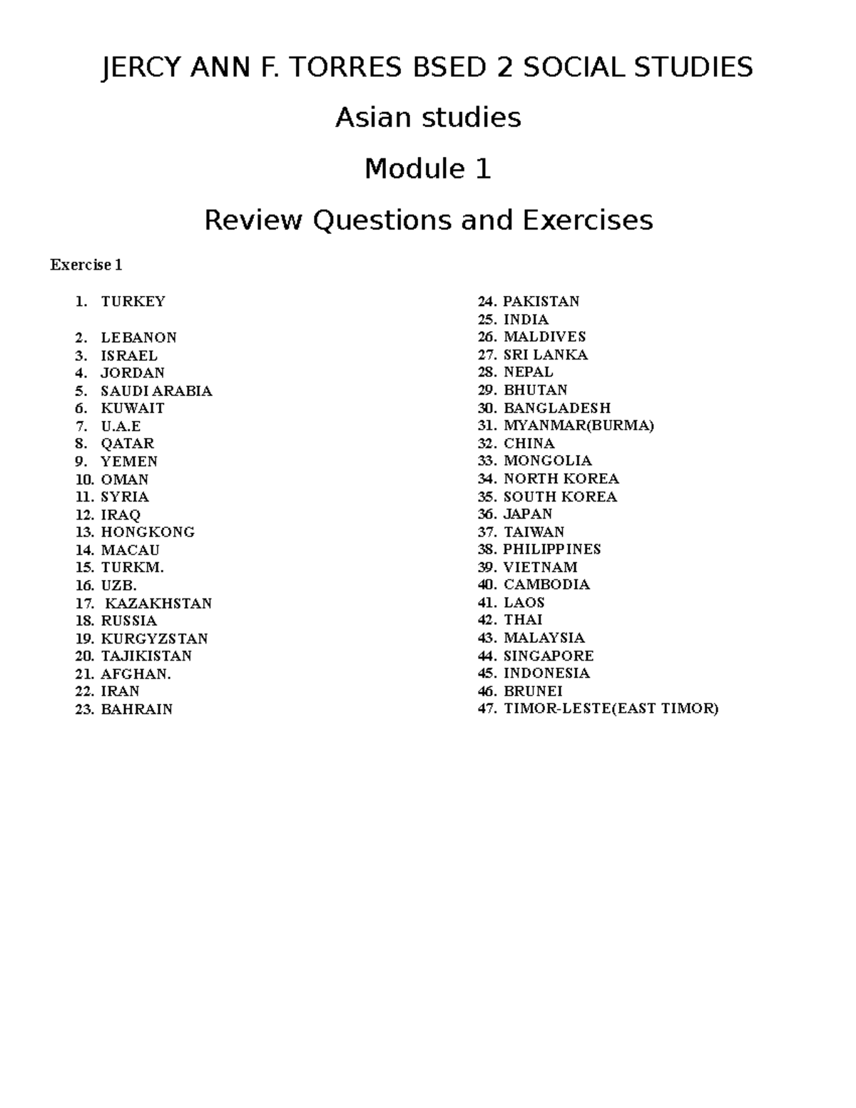 SOC. STUD. 105- Module 1 - Exercise 1- Jercy ANN F. Torres- BSED 2 Social Studies - JERCY ANN F ...