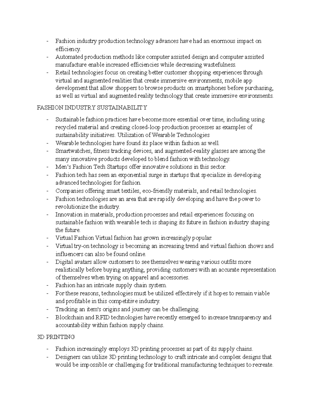 FTT 110 Notes 5 - global textile and fashion industry; an overview of ...