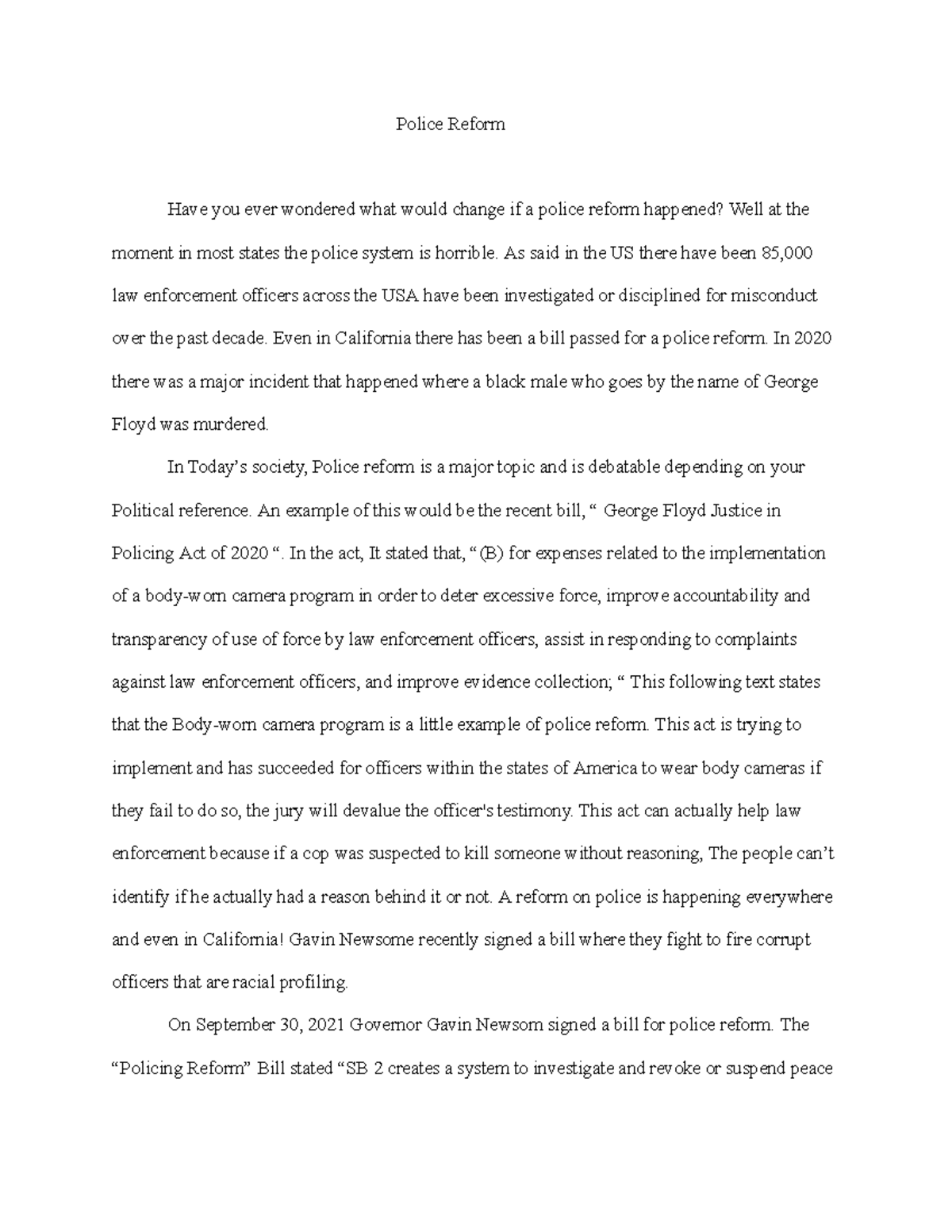 Police Reform Essay - Police Reform Have you ever wondered what would ...