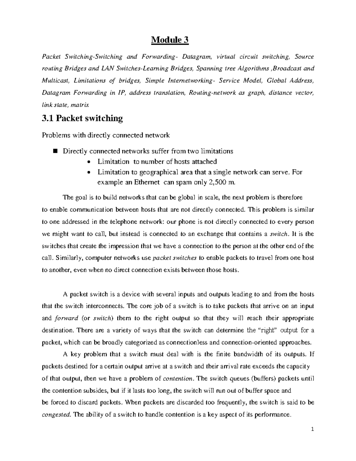 207386422 Module 3 note - Module 3 Packet Switching-Switching and ...