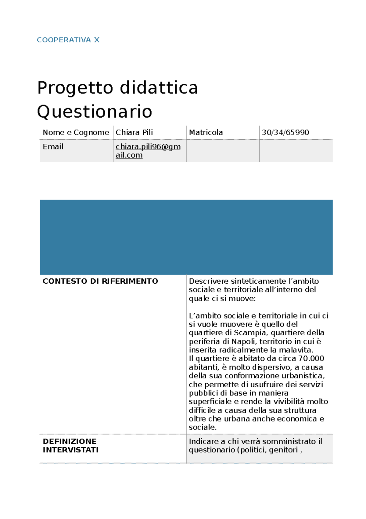 Didattica - MODELLO PER IL QUESTIONARIO - Progetto didattica ...