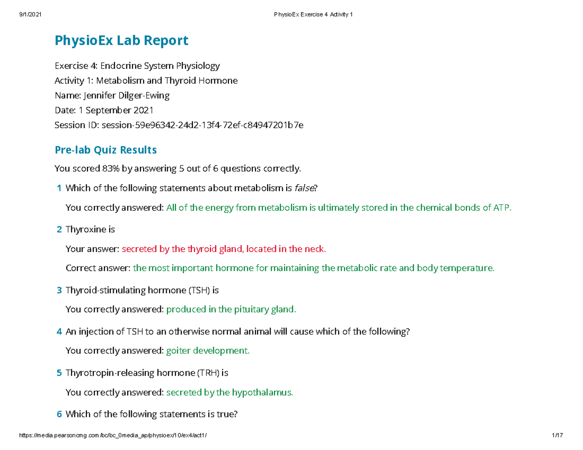 Physio Ex Endocrine System Activity 1 - PhysioEx Lab Report Exercise 4 ...