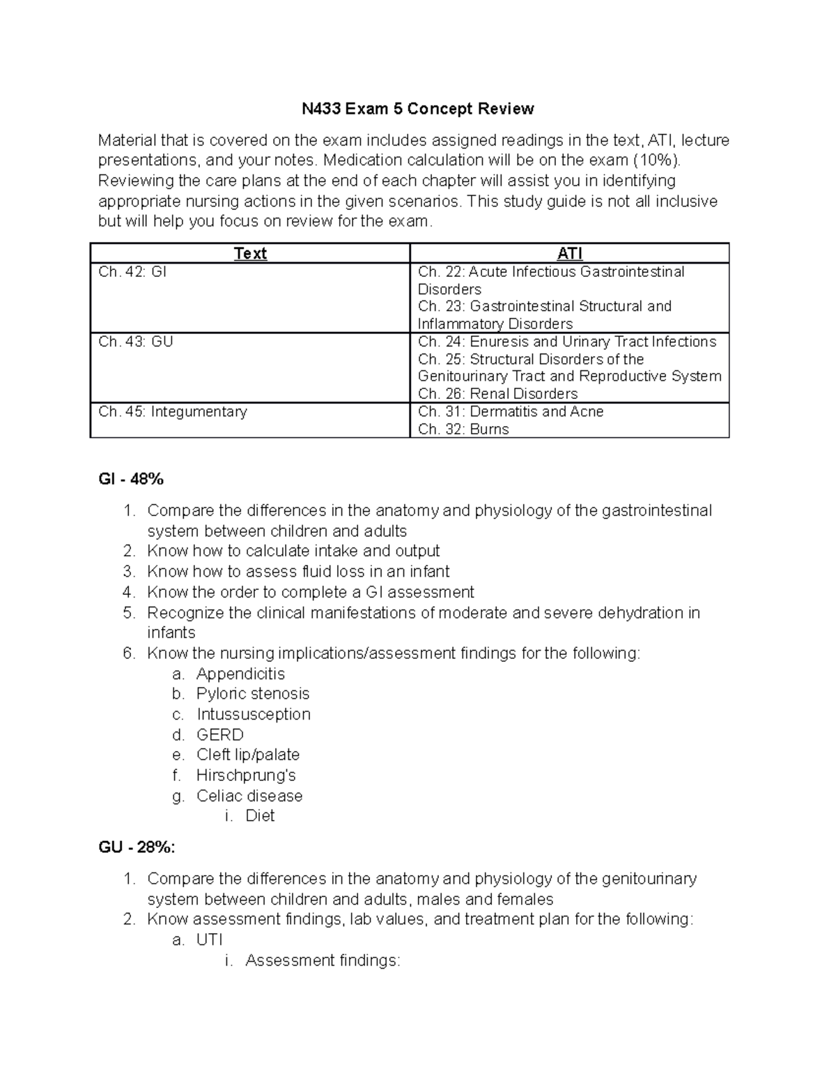 N433 Exam 5 Study Guide - N433 Exam 5 Concept Review Material that is ...