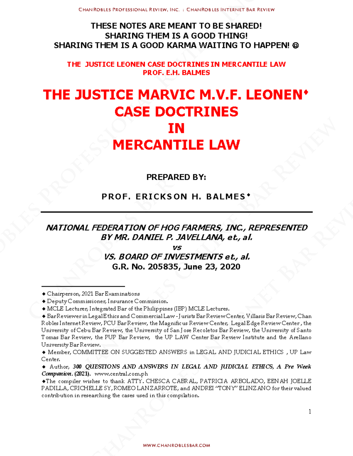 THE Justice Marvic M V F Leonen CASE DOC - THESE NOTES ARE MEANT TO BE ...